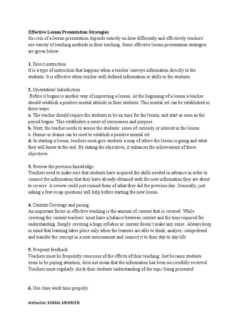 Effective Lesson Presentation Strategies | PDF | Educational Assessment ...