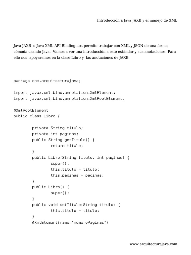 Introducción A Java JAXB y El Manejo de XML22 | Descargar gratis PDF | Json | Java (lenguaje de ...