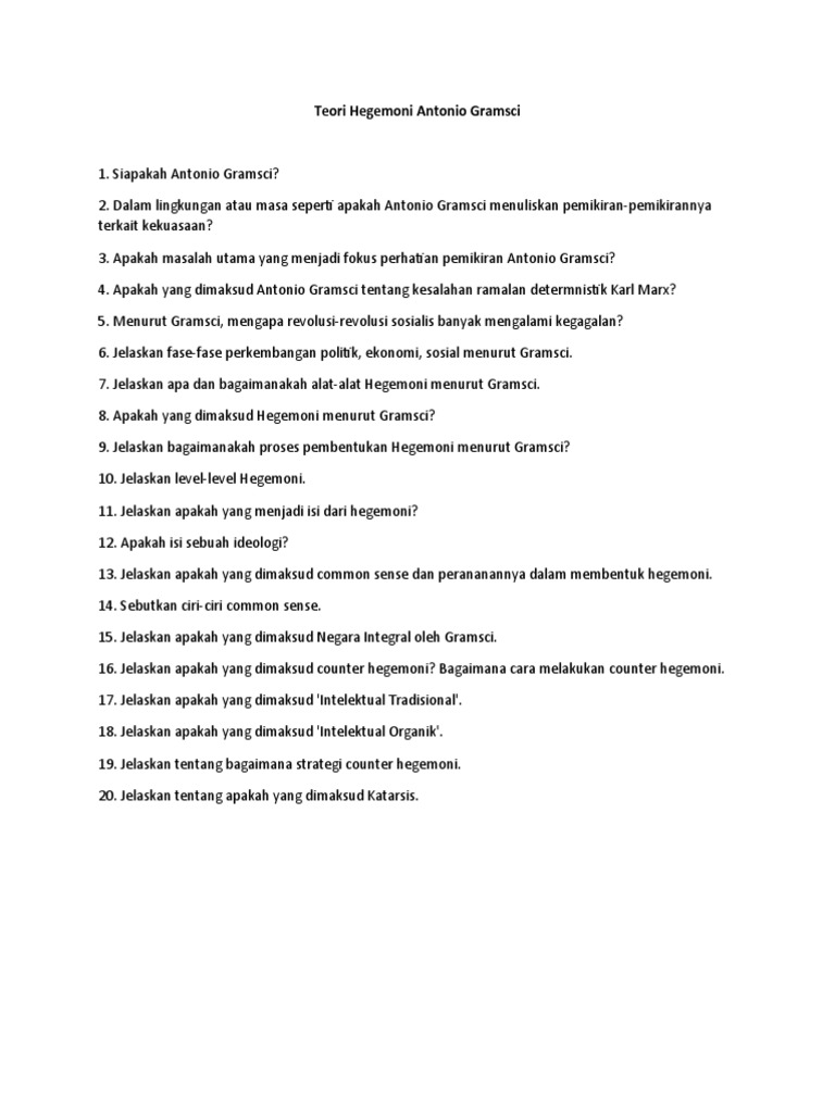 Teori Hegemoni Antonio Gramsci | PDF