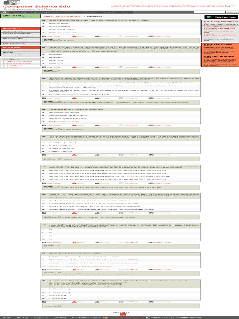 Networking Multiple Choice Questions and Answers-GATE Cse Question ... Networking Multiple Choice Questions and Answers-GATE Cse Question ...