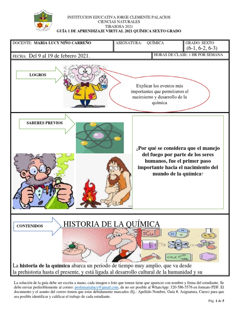 Guía 1 de Aprendizaje Virtual 2021 Química Sexto Grado | PDF | Alquimia ...
