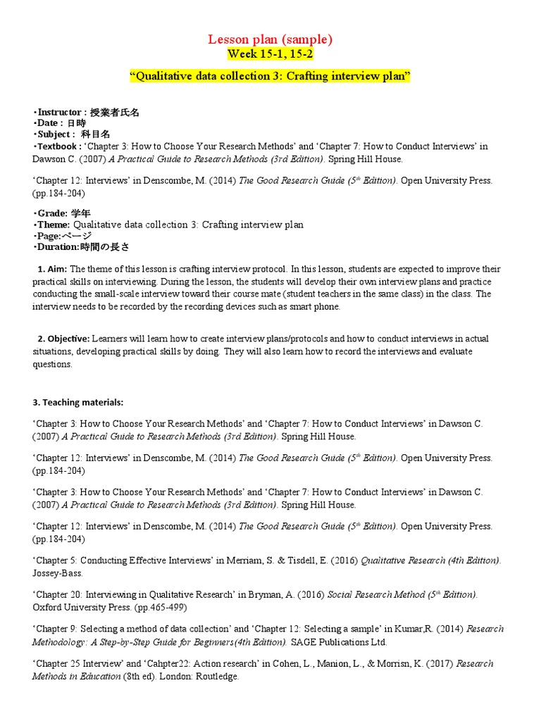 ER Lesson Plan Sem1 Week15 (Sample) | PDF | Interview | Lesson Plan