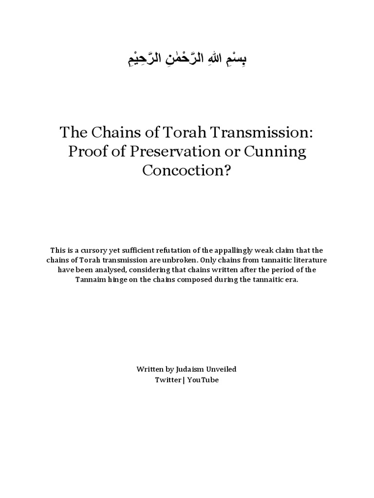 The Chains of Torah Transmission: Proof of Preservation or Cunning Concoction? | PDF | Hadith ...