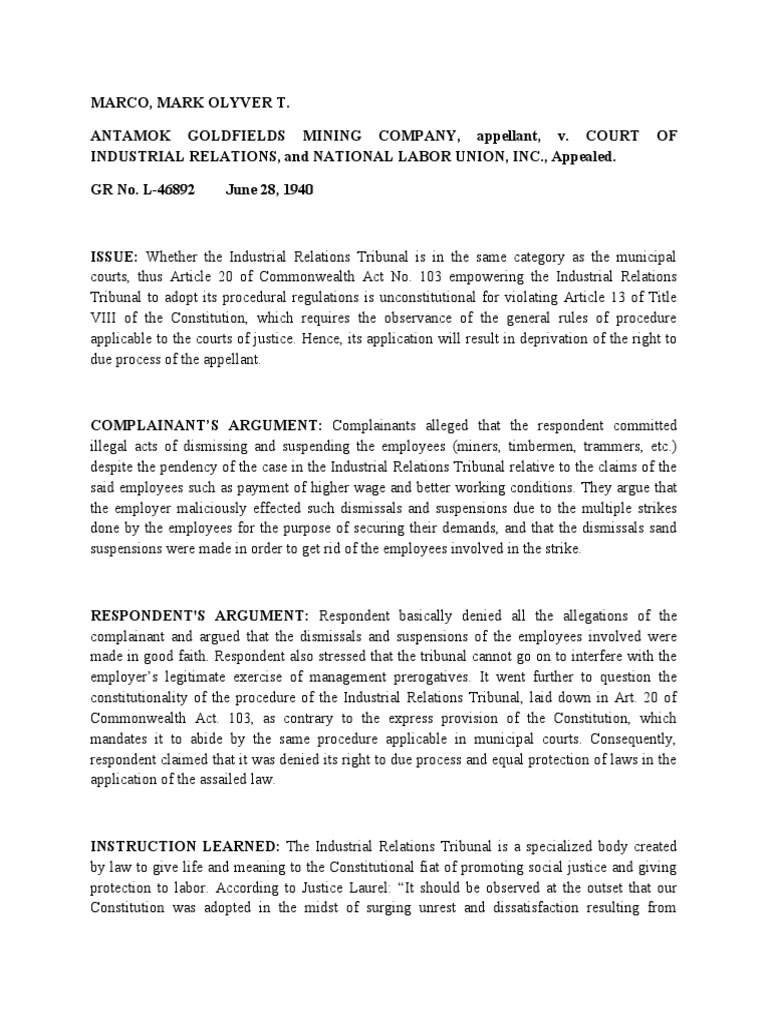 Antamok Goldfields Mining Company | PDF | Labour Law | Trials Antamok Goldfields Mining Company | PDF | Labour Law | Trials