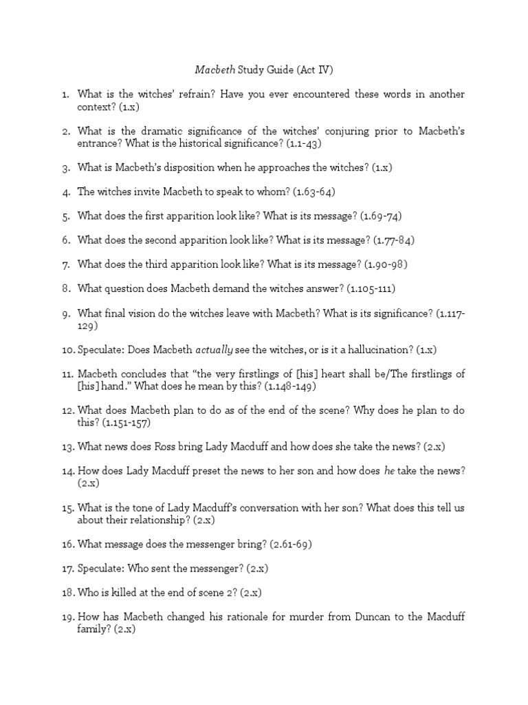 Macbeth Study Guide (Act IV) | PDF | Shakespearean Tragedies | Macbeth