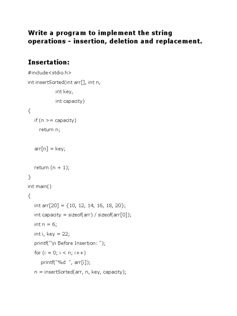 Write A Program To Implement The String Operations - Insertion ...