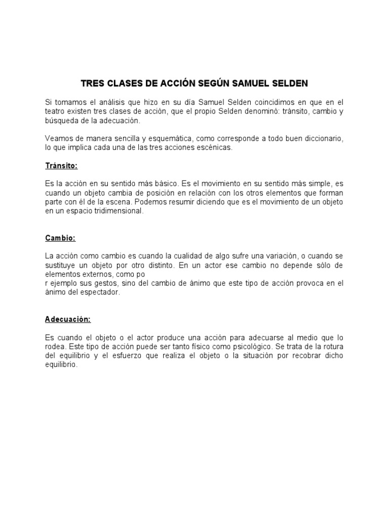 Tres Clases de Acción Según Samuel Selden | PDF | Artes del Lenguaje y ...