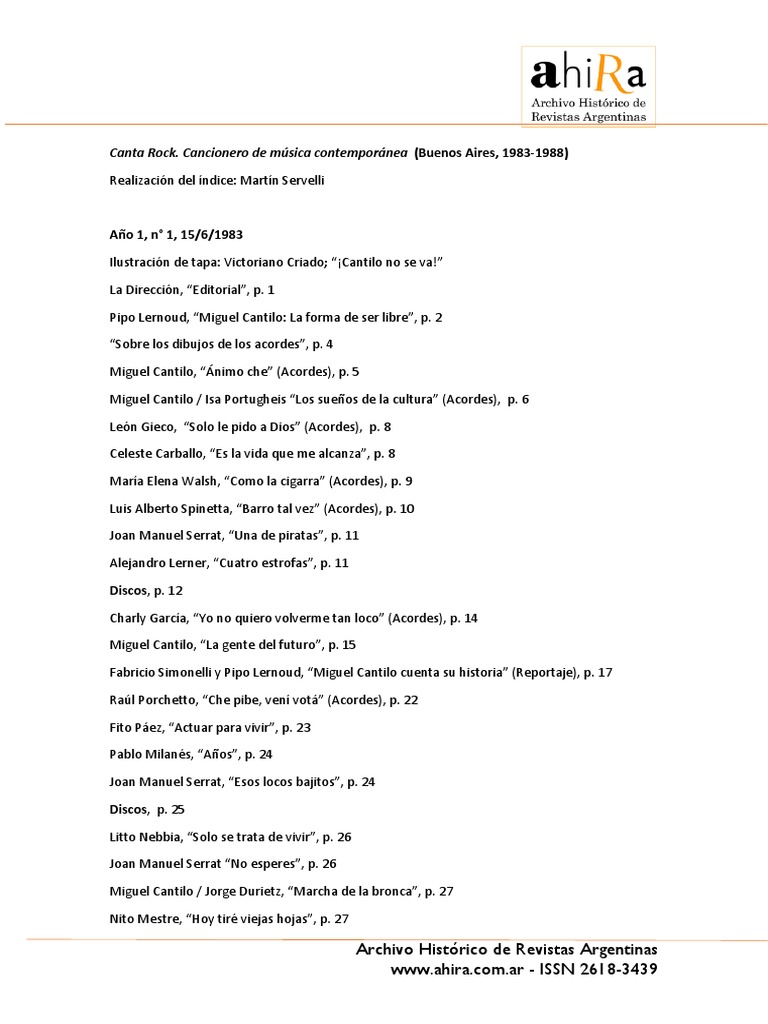 CANTAROCK Indice | PDF | Musica Sudamericana | Musica en español