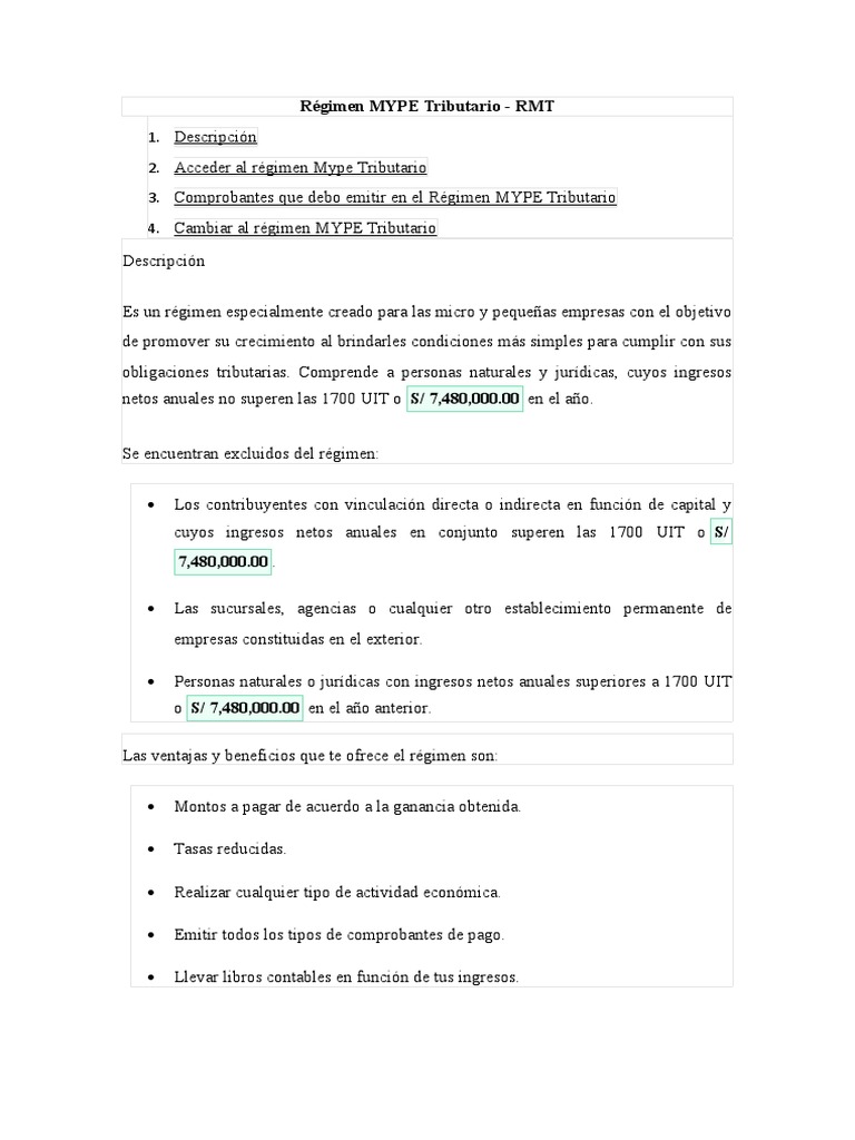 Régimen MYPE Tributario | PDF | Beneficio (economía) | Impuestos