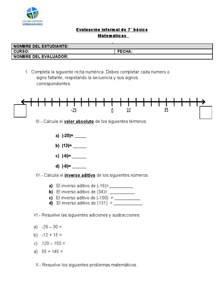Prueba de Matematicas 7mo | PDF