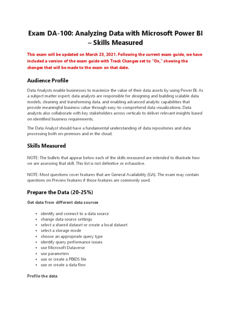 DA-100 Exam Guide: Power BI Skills | PDF | Data Analysis | Data Model