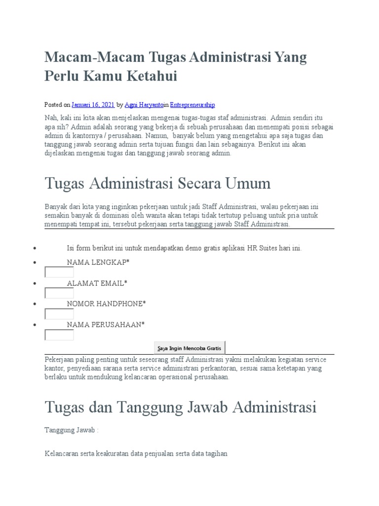 Tugas dan Tanggung Jawab Admin Kantor | PDF