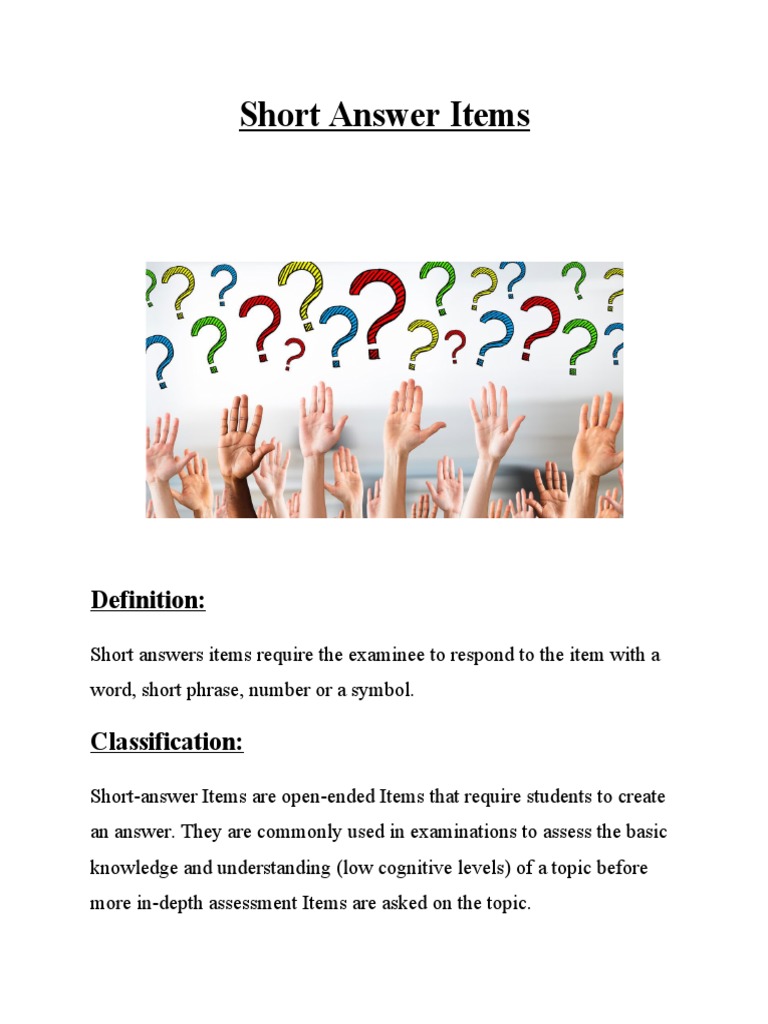 Short Answer Items | PDF | Question | Educational Assessment
