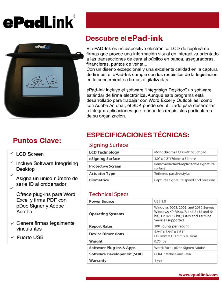 1180 Especificaciones Tecnicas Epad Ink vp9805 | PDF