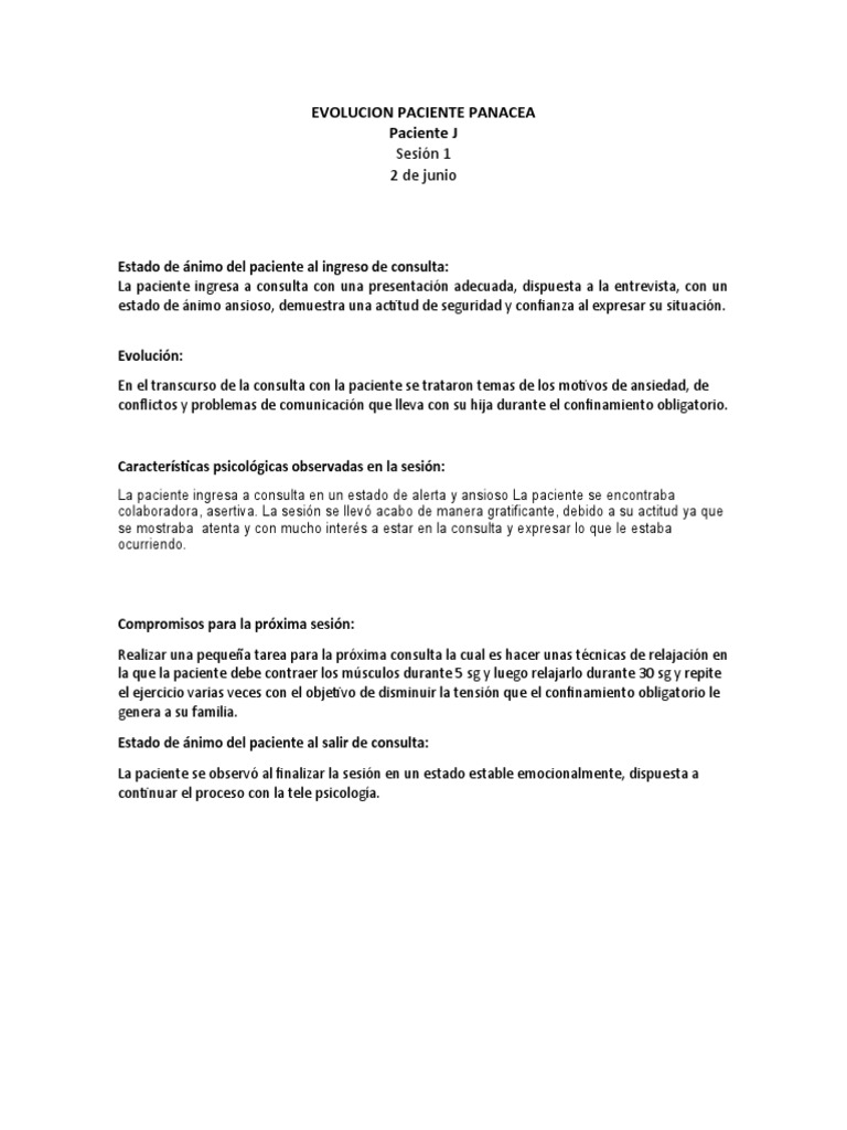 Evolucion Paciente Panacea | PDF