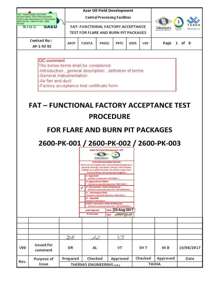 Fat - Functional Factory Acceptance Test Procedure For Flare and Burn ...