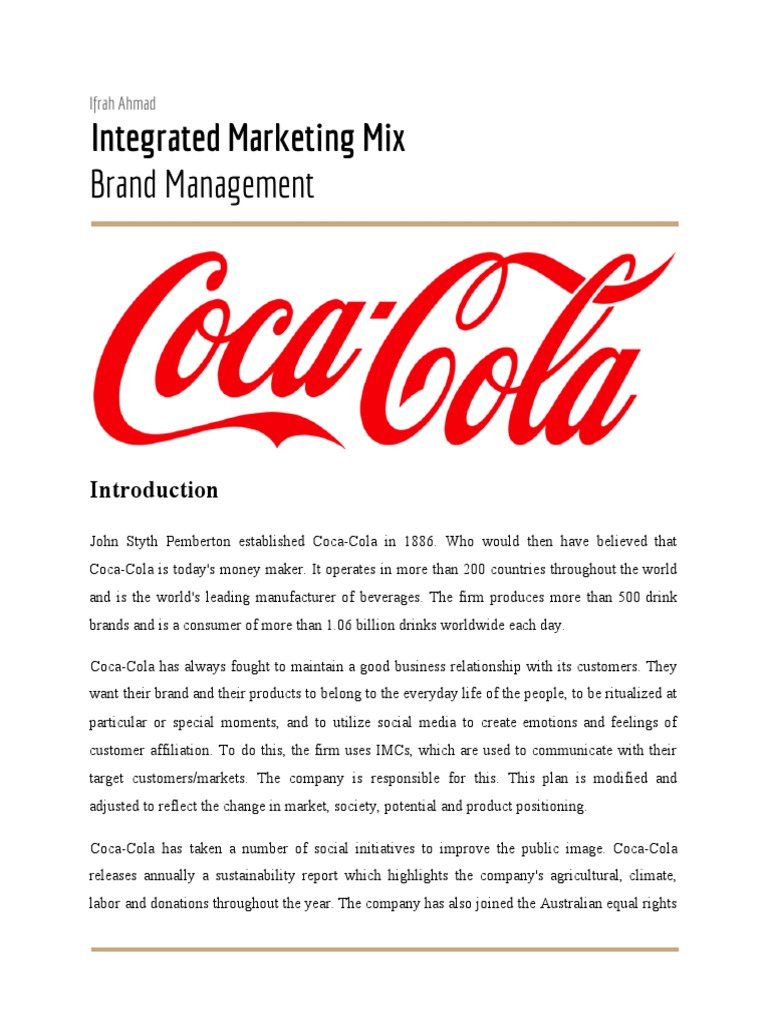 Integrated Marketing Mix of Coca Cola | PDF | Coca Cola | Marketing ...
