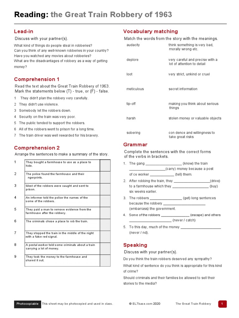 The Great Train Robbery of 1963: Reading | PDF | Robbery | Verb