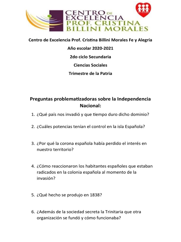 Preguntas sobre la Independencia Dominicana | PDF | República ...