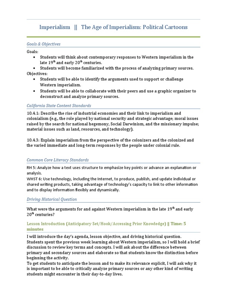 Imperialism Cartoons Lesson Plan | PDF | Imperialism | Primary Sources
