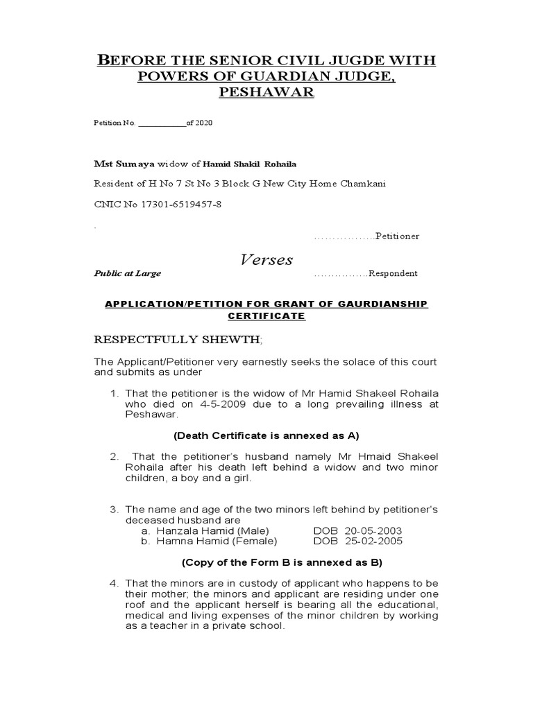 Guardianship Certificate Application Pakistan | PDF | Social ...