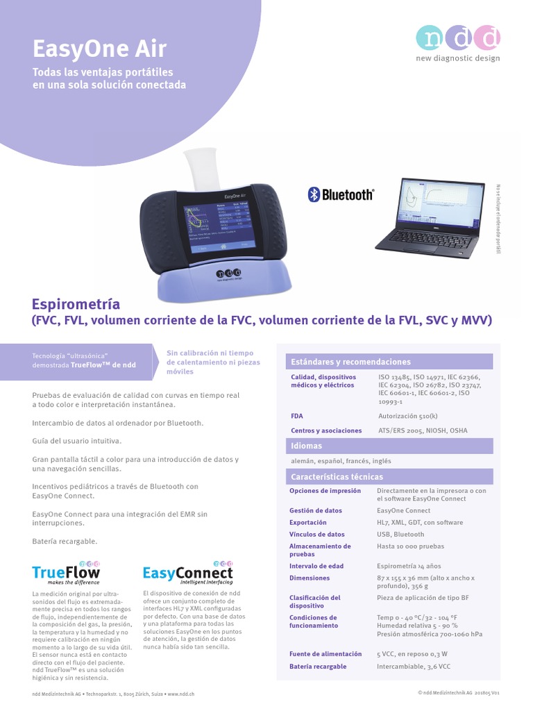 NDD Easyone Air Catalogo Es 2 | PDF | Bluetooth | Organización internacional para la estandarización