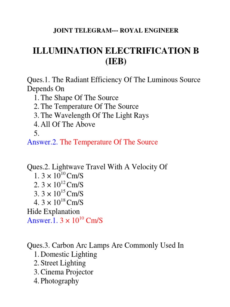 Illumination Levels and Lamp Efficiency | PDF | Incandescent Light Bulb ...