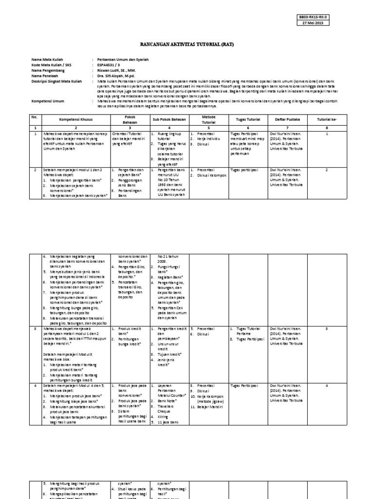 Rancangan Aktivitas Tutorial (Rat) | PDF
