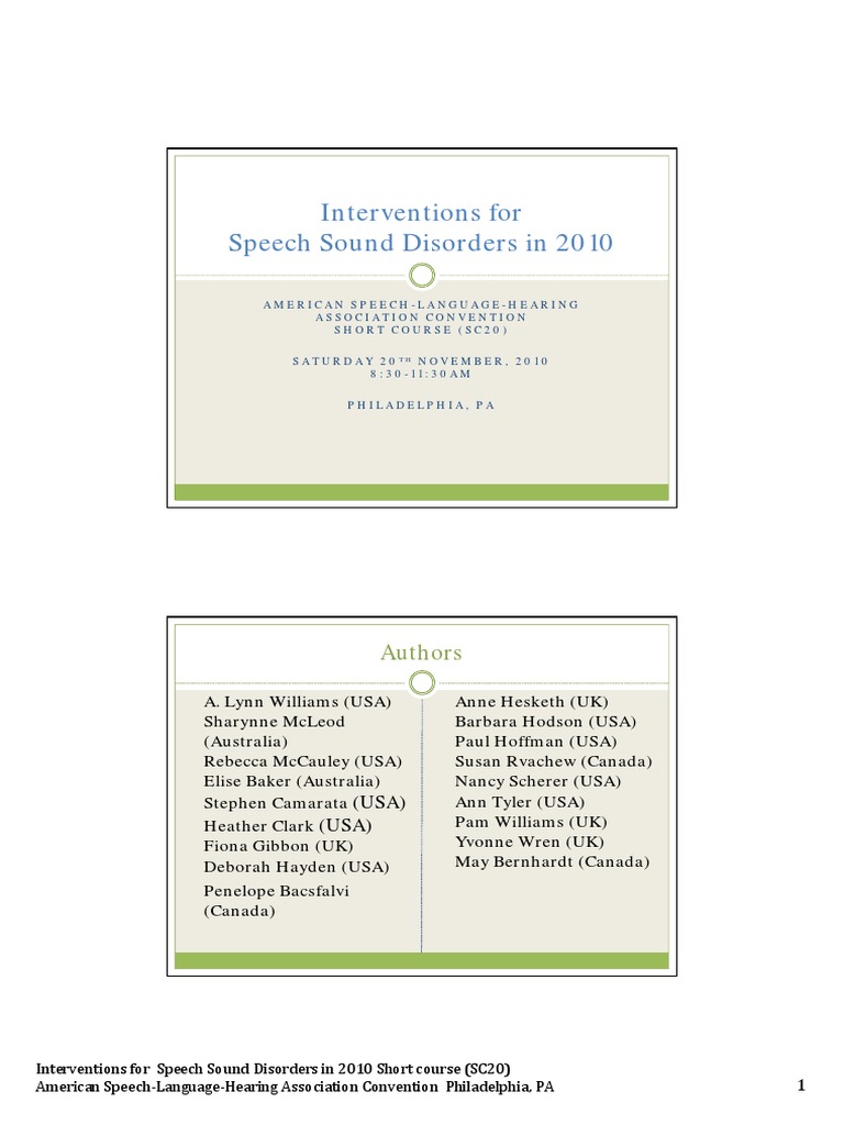 Hesketh - 2010 - Interventions For Speech Sounds Disorders - ASHA | PDF ...
