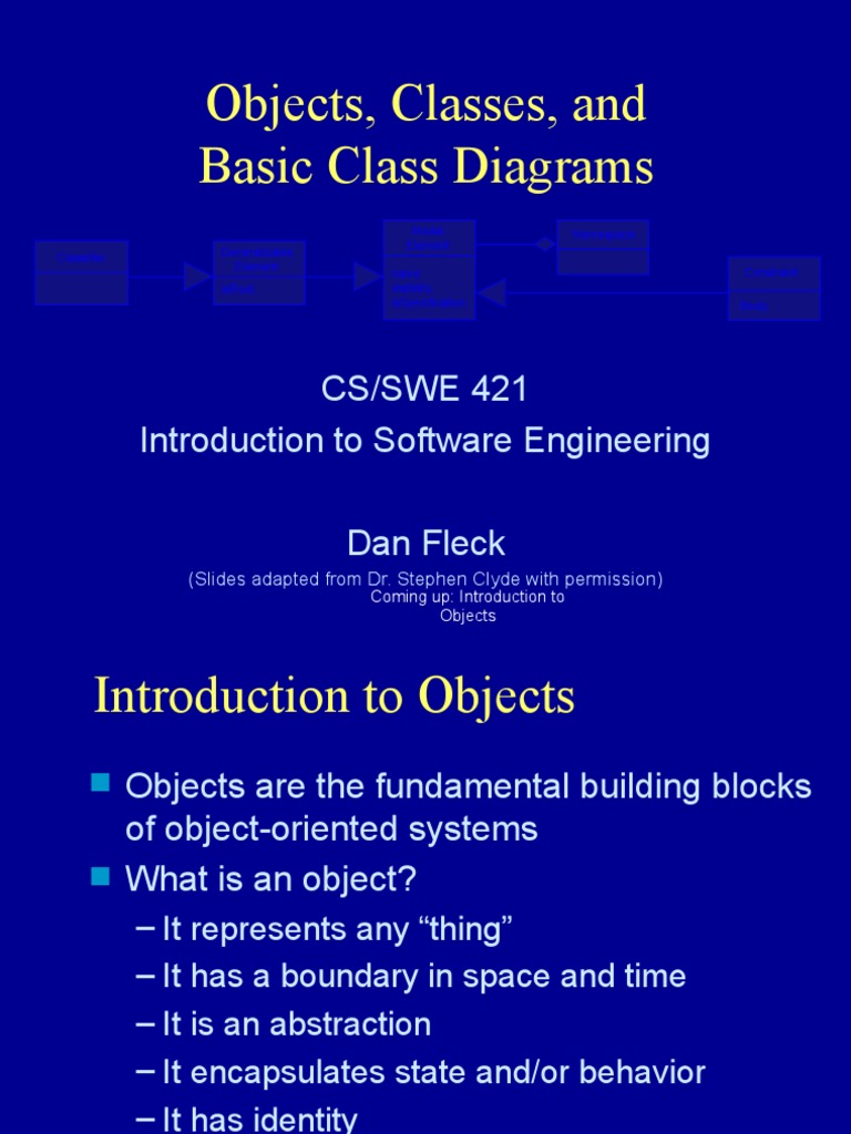 Objects, Classes, and Basic Class Diagrams: CS/SWE 421 Introduction To Software Engineering Dan ...