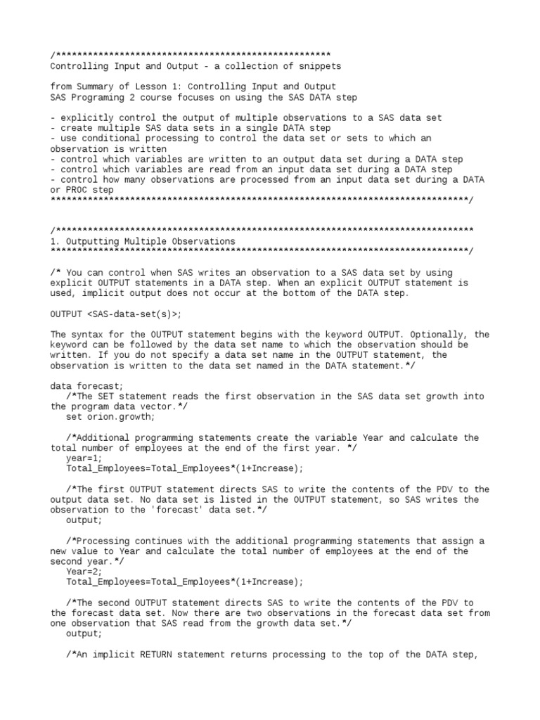 L1 Controlling Input and Output | PDF | Sas (Software) | Input/Output