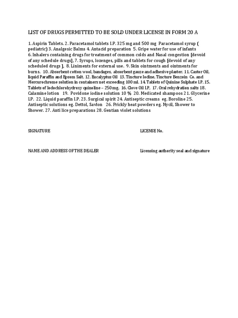 Licensed Drugs List in Form 20A | PDF | Wellness