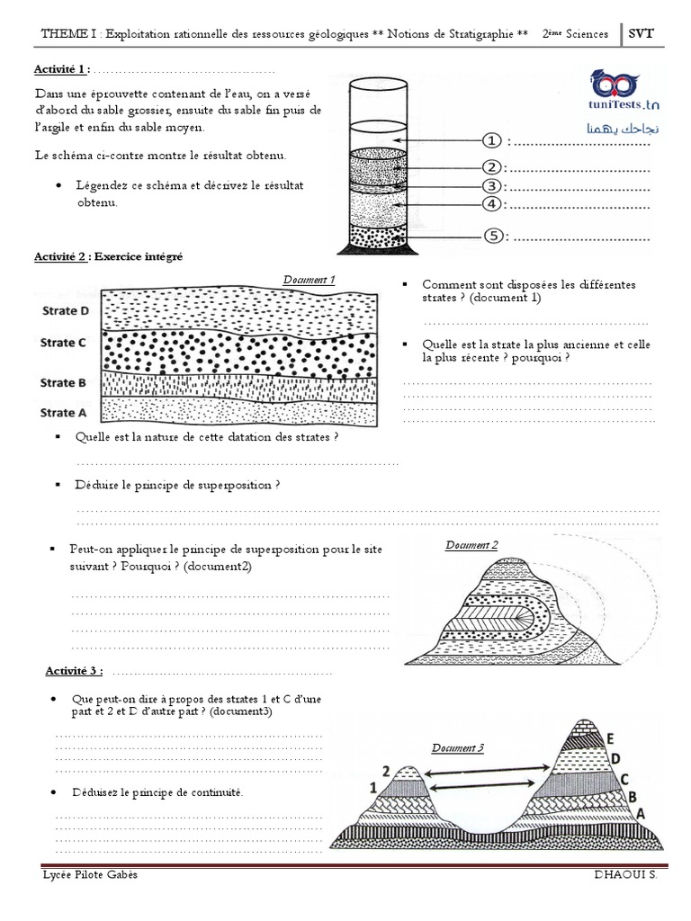 Notions de Stratigraphie en SVT 2ème année | PDF | Jeux et activités ...