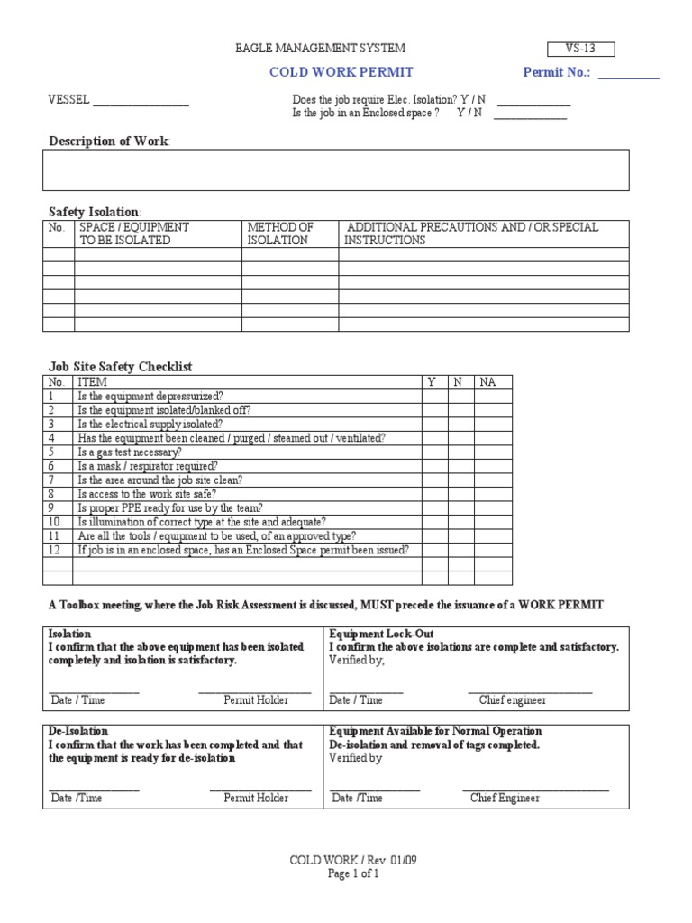 Cold Work Permit | PDF | Personal Protective Equipment | Safety
