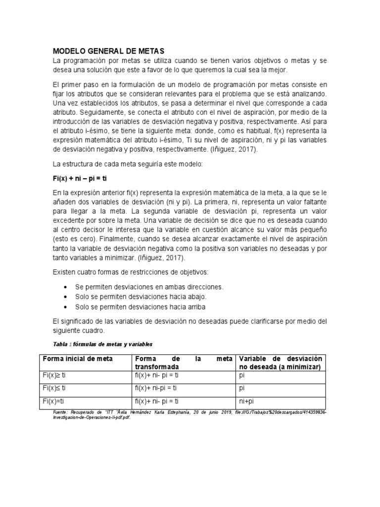Modelo de Programación por Metas | PDF | Matemáticas Aplicadas ...
