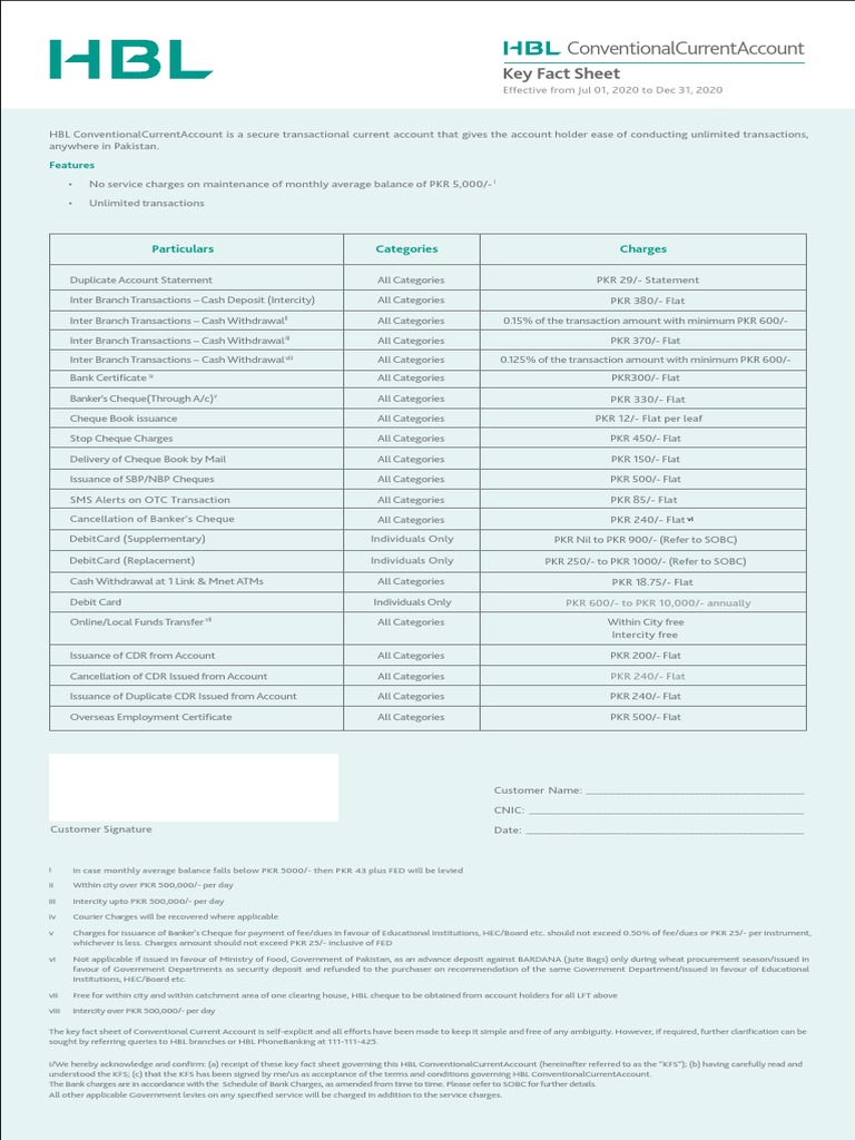 HBL Conventional Current Account Overview | PDF | Cheque | Banks