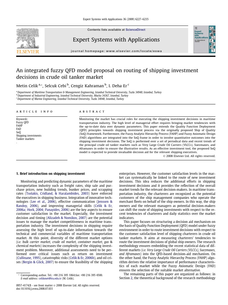 An Integrated Fuzzy Qfd Model Proposal Pdf Oil Tanker Transport