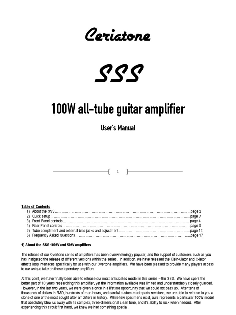Ceriatone SSS 100w Manual | PDF | Equalization (Audio) | Amplifier