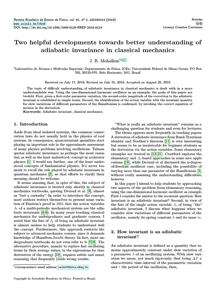 Adiabatic Invariants | PDF | Hamiltonian Mechanics | Equations