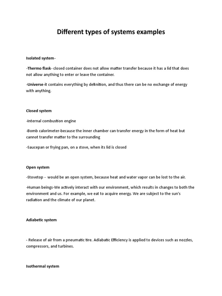 Different Types of Systems Examples: Isolated System | PDF