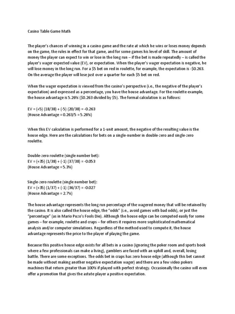 Casino Table Game Math | PDF