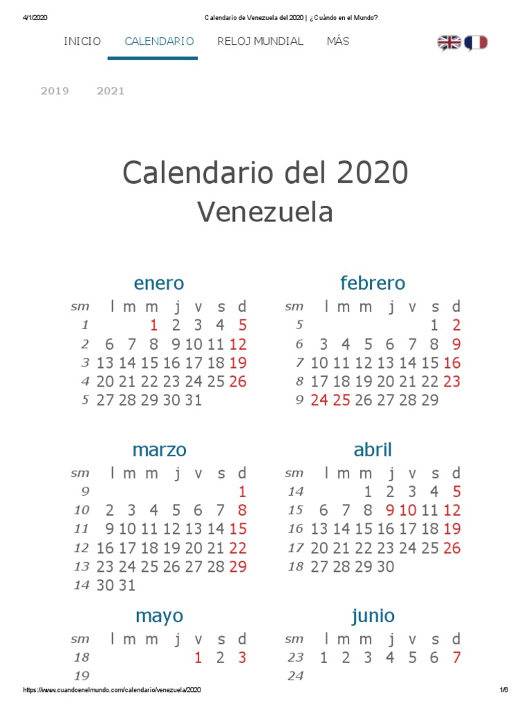 Calendario de Venezuela Del 2020 | PDF | Calendario | Carnaval