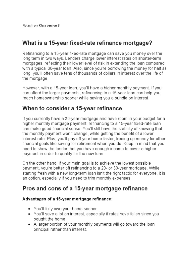 What Is A 15-Year Fixed-Rate Refinance Mortgage?: Notes From Class ...