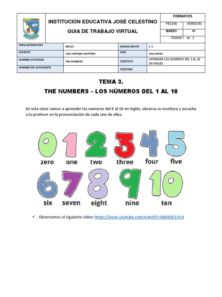 Aprender Números en Inglés 1-10 | PDF | Comunicación | Aprendizaje