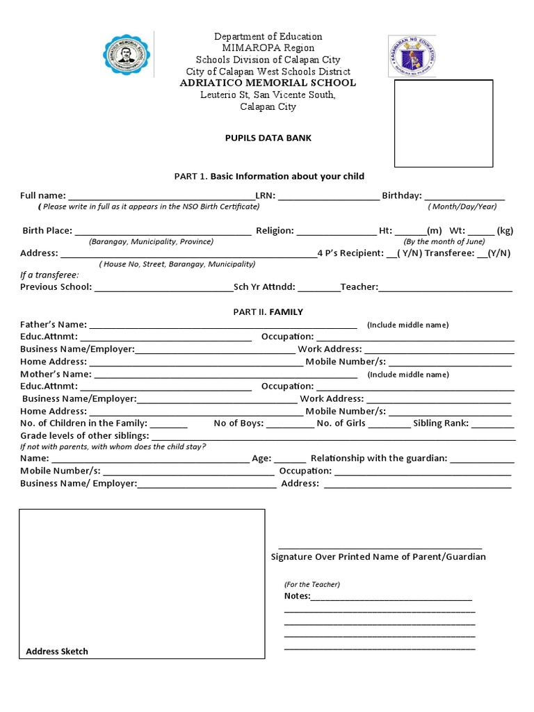 Pupil Data Bank: Collecting Basic Information about Students and Their ...