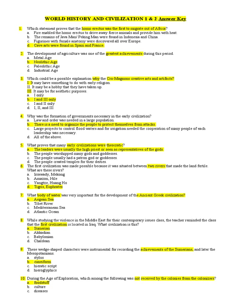 World History and Civilization Answer Key | PDF | Cuneiform | Ancient Rome