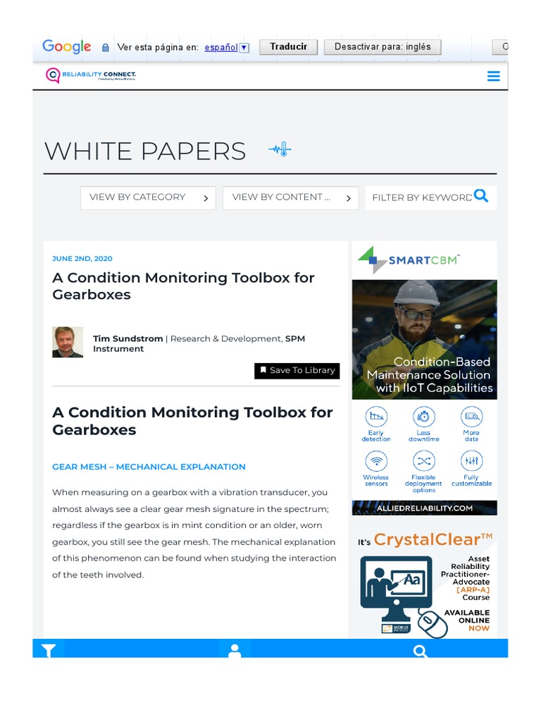 White Papers: A Condition Monitoring Toolbox For Gearboxes | PDF | Gear ...