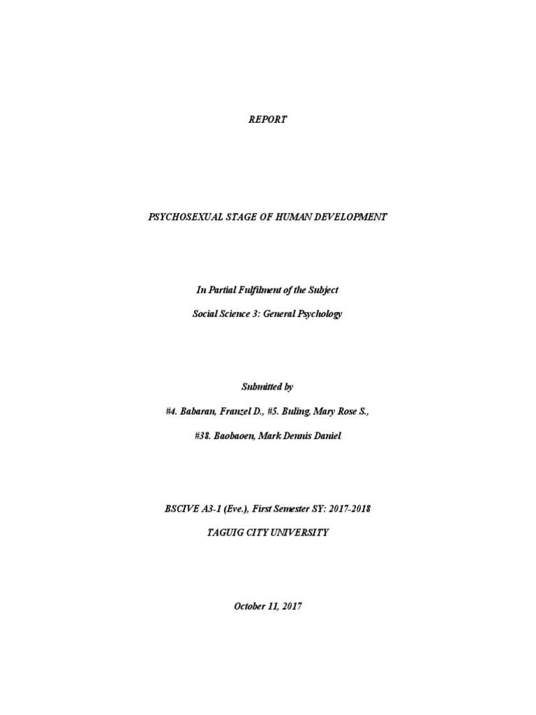 Psycosexual Stages Report | PDF | Psychoanalytic Theory | Behavioural ...