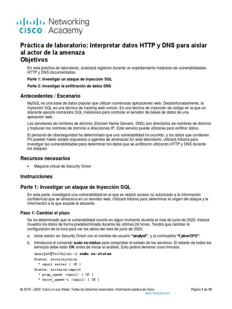 27.2.12 Lab - Interpret HTTP and Dns Data To Isolate Threat Actor - Es XL | PDF | sistema de ...