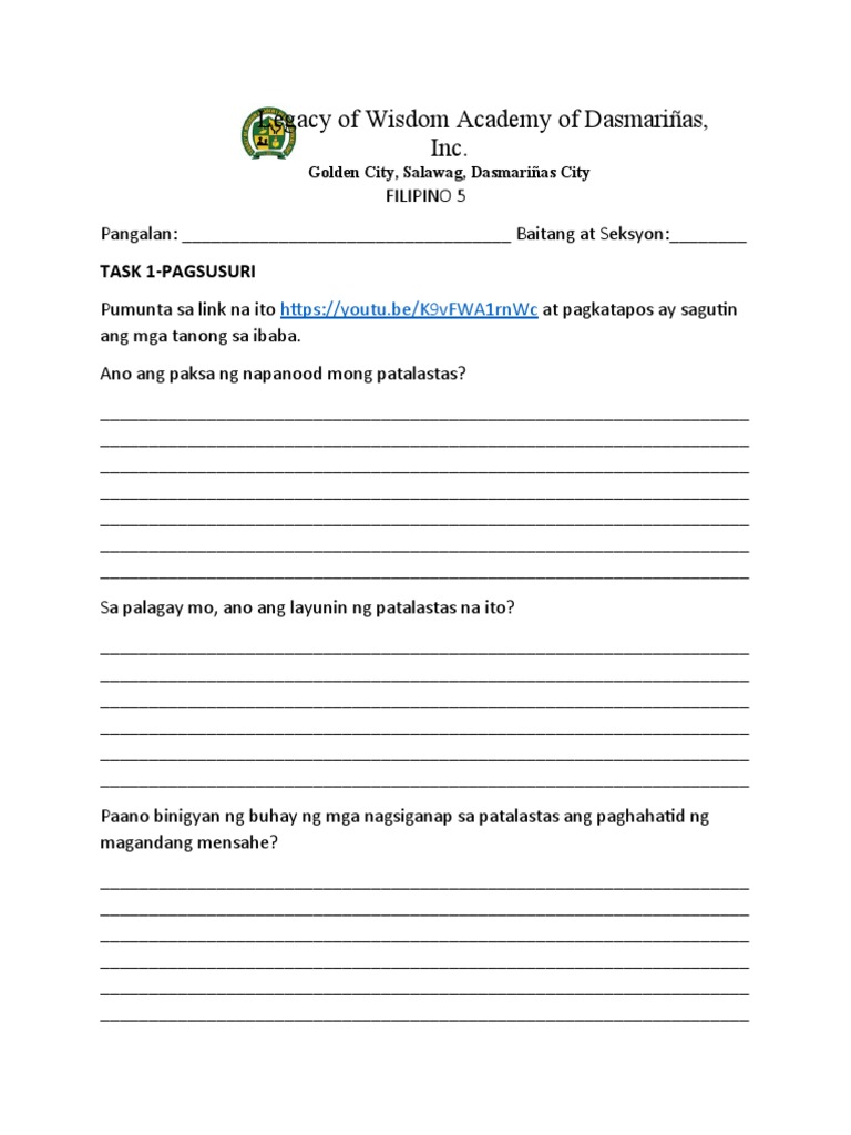 Grade 5-Task 1 Filipino | PDF